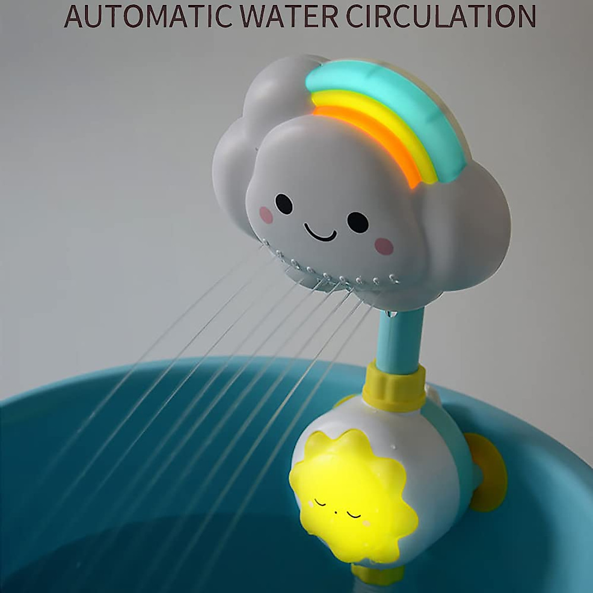 Electric Shower Bath Toy Sprinkler Head - Rainbow Cloud Spray Water Baby Toddler Toy for Kids Bathtub and Bathtime Fun