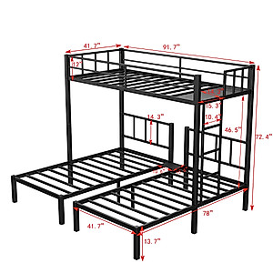 Twin Over Twin Over Twin Triple Bunk Bed for Kids,3 Bed Bunk Beds for 3,Metal Triple Bunk Beds with Built-in Desk,Separates Into 3 Twin Beds,Noise Reduced Structure,Black