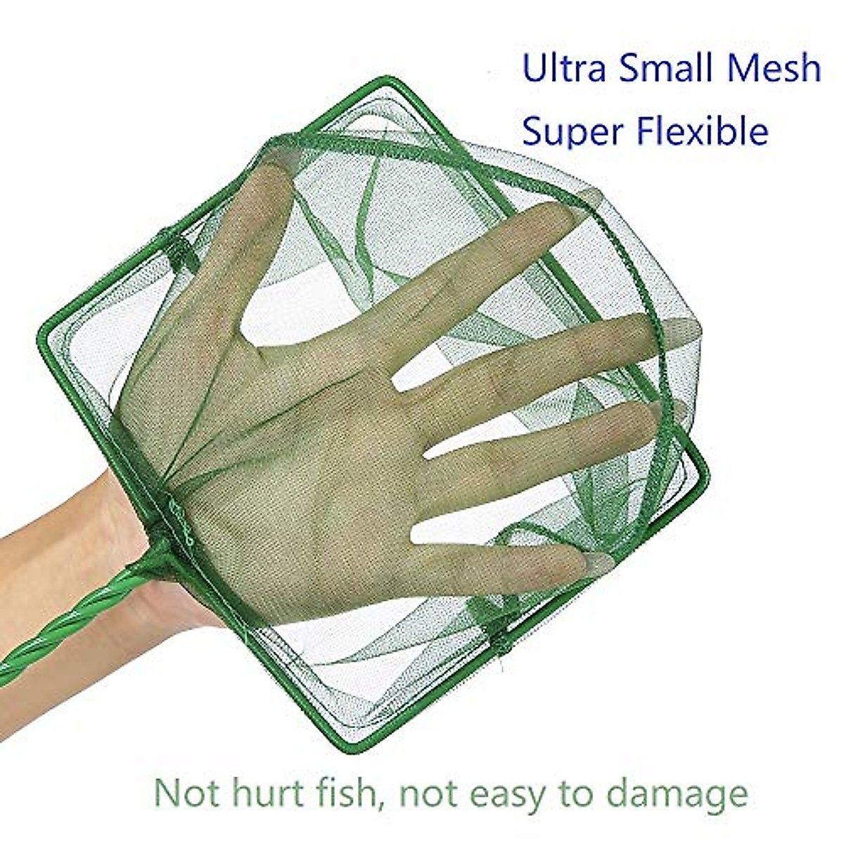 Laojbaba Aquarium Fishing Net Fish Tank Net Green Fine Mesh Net with Plastic Handle 6 Inch