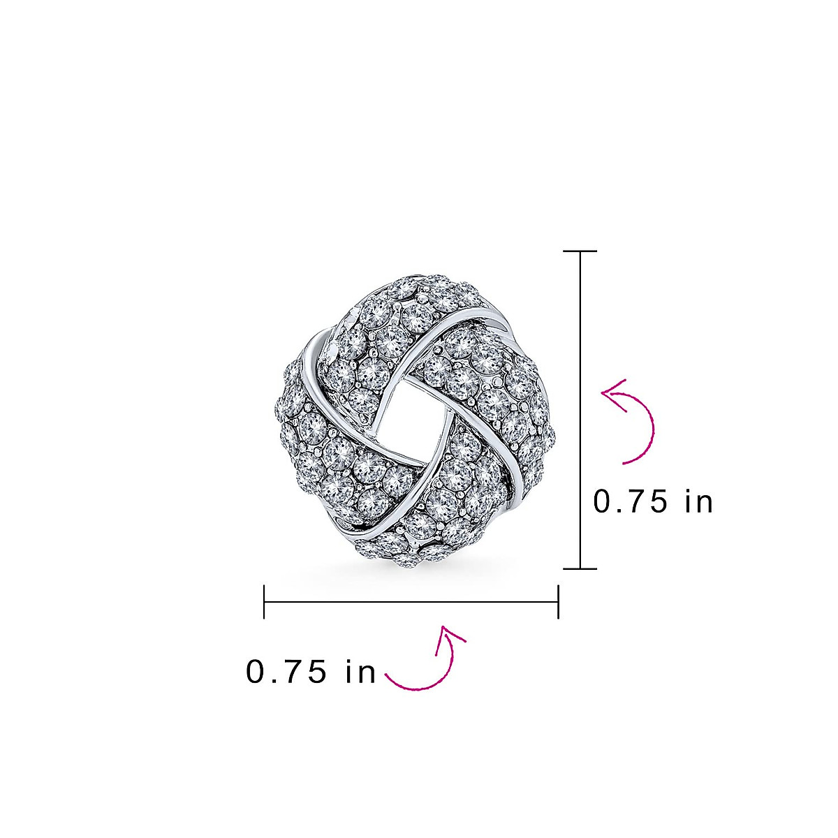 Woven White Clear Crystal Love Knot Work Clip On Earrings For Women Non Pierced Ears Silver Plated Brass