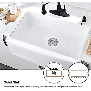 33 Inch White Farmhouse Sink-Hovheir 33x21 Fireclay Farmhouse Kitchen Sink Handcrafted Apron Front Farmhouse Sink Single Bowl Farm Sink White Farmers Sink Extra Deep Wide Curved Front Rustic Sink