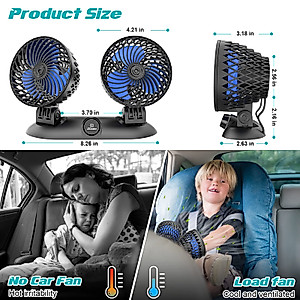 JZCreater Car Fan - Dual Head USB Desk & Portable Vehicle Cooling Fan with Variable Speed & 360°Rotation for Car Dashboard, SUV, RV, Truck, Sedan, Cruise & Office Use, Quiet & Small Fan, Black Blue