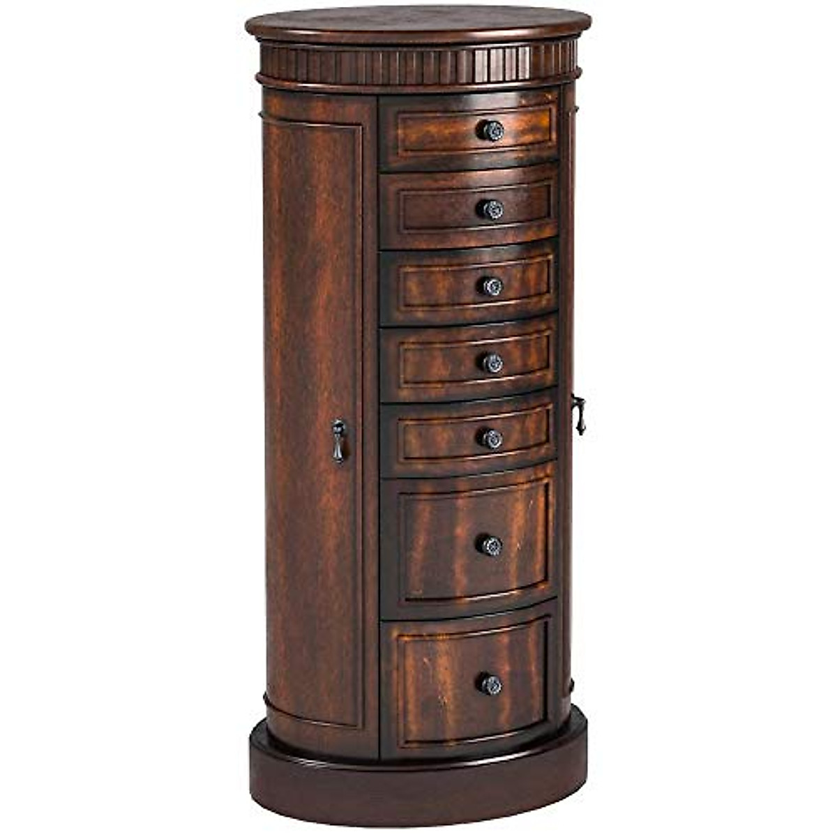 Hives and Honey Bailey Oval Standing Jewelry Armoire Cabinet, Jewelry Storage Organizer with Mirror Lid, Side Doors, 7 Drawers, Jewelry Chest, Jewelry Box for Necklaces, Earrings, Bracelets, Walnut