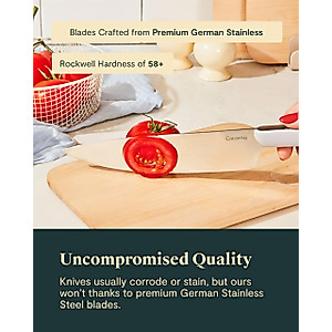 Caraway 14-Piece Kitchen Prep Set - Kitchen Knife Set & Wooden Utensil Set - Made With Premium German Steel Blades & FSC-Certified Birch Wood - Non-Toxic Materials - Includes Organizer - Cream