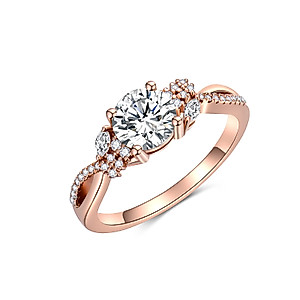 YDD 14k Rose Gold Engagement Ring for Women, 1Carat Blossom Moissanite Engagement Ring for Her Free Engraved Size 10