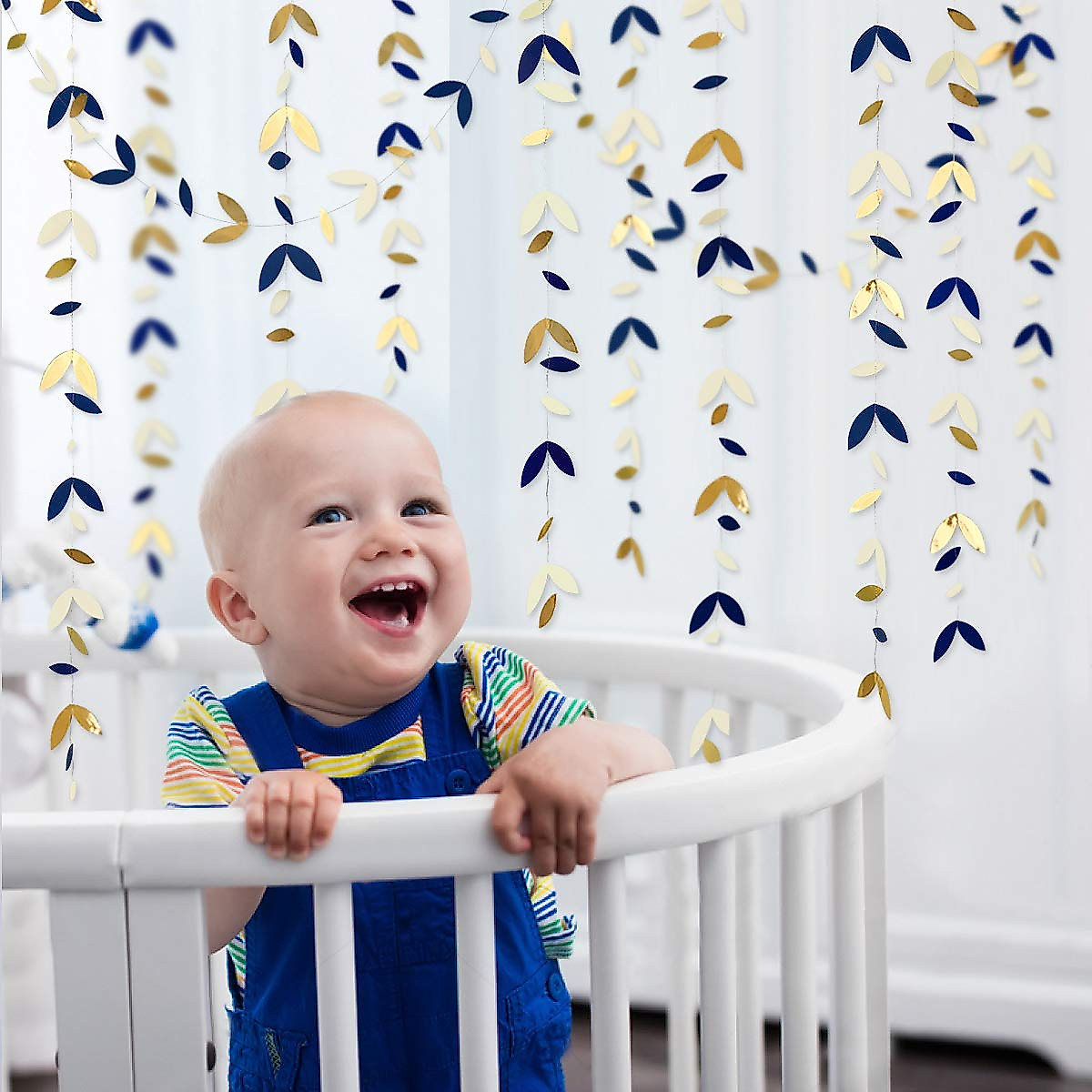 42Ft White Pink Paper Flower Garland Hanging Green Leaf Rose Gold Foil Flower Streamer Banner for Bachelorette Engagement Wedding Birthday Bridal Shower Anniversary Spring Summer Tea Party Decorations