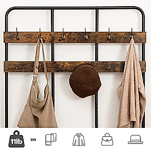 HOOBRO Hall Tree with Bench, Entryway Bench with Coat Rack, Mud Room Bench with 12 Double Hooks and Storage Bench, Coat Tree, Shoe Rack Organizer, for Foyer, Front Door, Rustic Brown BF05MT01
