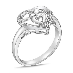 .925 Sterling Silver Diamond Accented Mother and Child Ring (I-J Color, I2-I3 Clarity) - Size 8