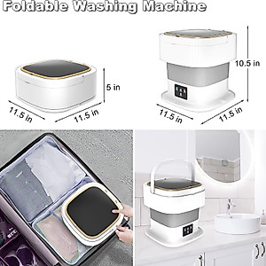 Portable Washing Machine, 10L Mini Washer and Dryer Foldable Washer Machine, Small Washer, Bucket Laundry Machine with Deep Cleaning for Baby Clothes, Underwear, Socks, RV, Grey