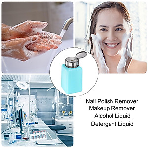 HARFINGTON 2pcs Solvent Alcohol Dispensers 200ml(6.8oz) Push Down Liquid Dispenser Pump Bottle with Sealing Stainless Steel Lid for Acetone Cleanser Polish Remover, Blue