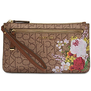 Calvin Klein CK Logo Floral Embroidered Phone Wristlet Walllet Clutch Bag