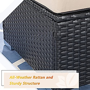 JAMFLY 3-Piece Outdoor Patio Furniture Sofa Set, All-Weather Black Rattan Furniture Sets with Tea Table and Cushions, Wicker Sectional Couch for Backyard, Balcony, Porch or Deck Khaki Black