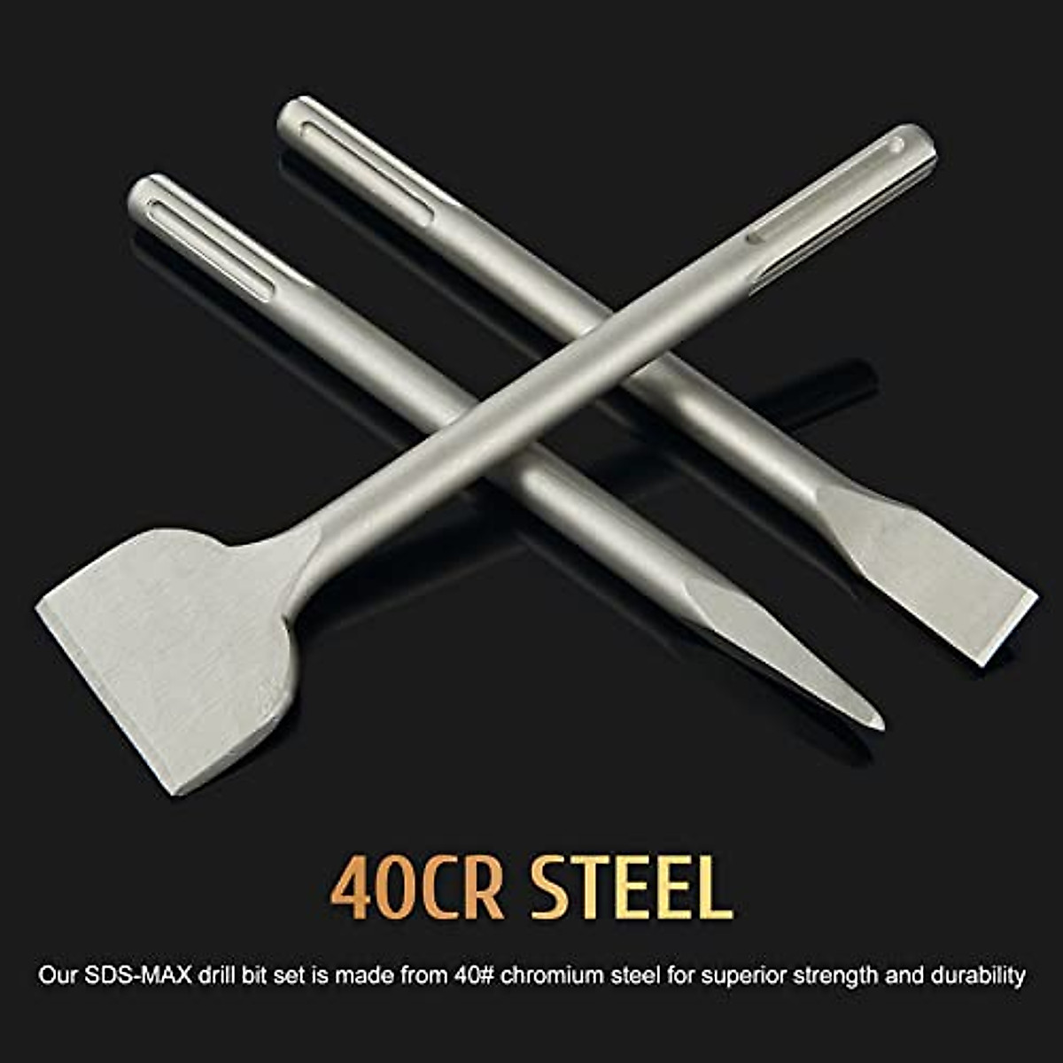 3pc 12-Inch SDS Max Chisel Set | Flat Chisel, Point Chisel, Scaling Chisel Hammer Drill Tool Set for Tile Masonry Concrete Brick Stone Work | 40Cr Steel Drill Bit Set for Max Rotary Hammers
