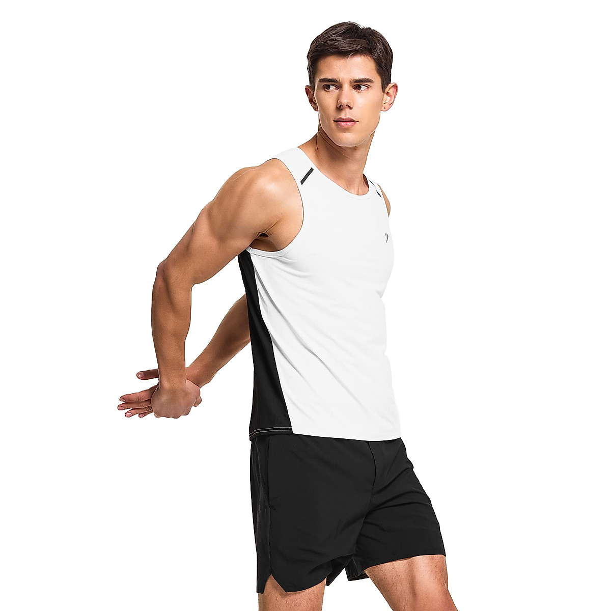 DEMOZU Men's Quick Dry Running Swim Tank Top Sleeveless Workout Athletic Gym Sports Beach Muscle Shirts Big and Tall, White, XL