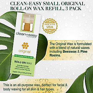 Clean + Easy Small Original Roll On Wax Refill for Wax Cartridge, Hygienic Depilatory Hair Removal Treatment, Removes Fine to Coarse Hairs, Perfect for Delicate Skin - 3 Packs