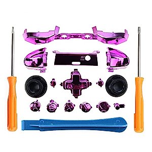 Full Set Buttons ABXY RB LB Bumper RT LT Trigger Buttons Mod Kit with T6 T8 Screwdriver for Microsoft Xbox One S Slim Controller (Chrome Pink)