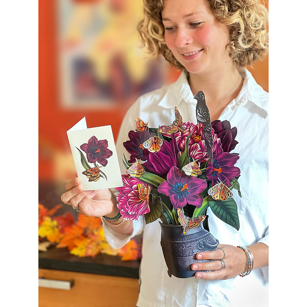 Freshcut Paper Pop Up Cards, Paper Flower Bouquet 3D Popup Greeting Cards with Note Card & Envelope, Birthday Card, Anniversary Card, Get Well Gifts for Women, 12" Moonlight Garden