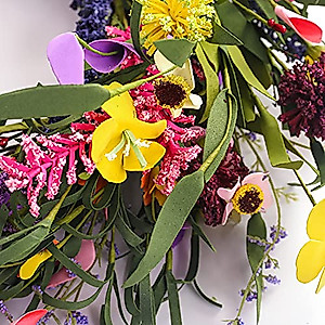 Sggvecsy Daisy and Lavender Wreath 22’’ Wildflower Spring Summer Artificial Silk Wreath for Front Door Home Wall Wedding Festival Farmhouse Holiday Decor