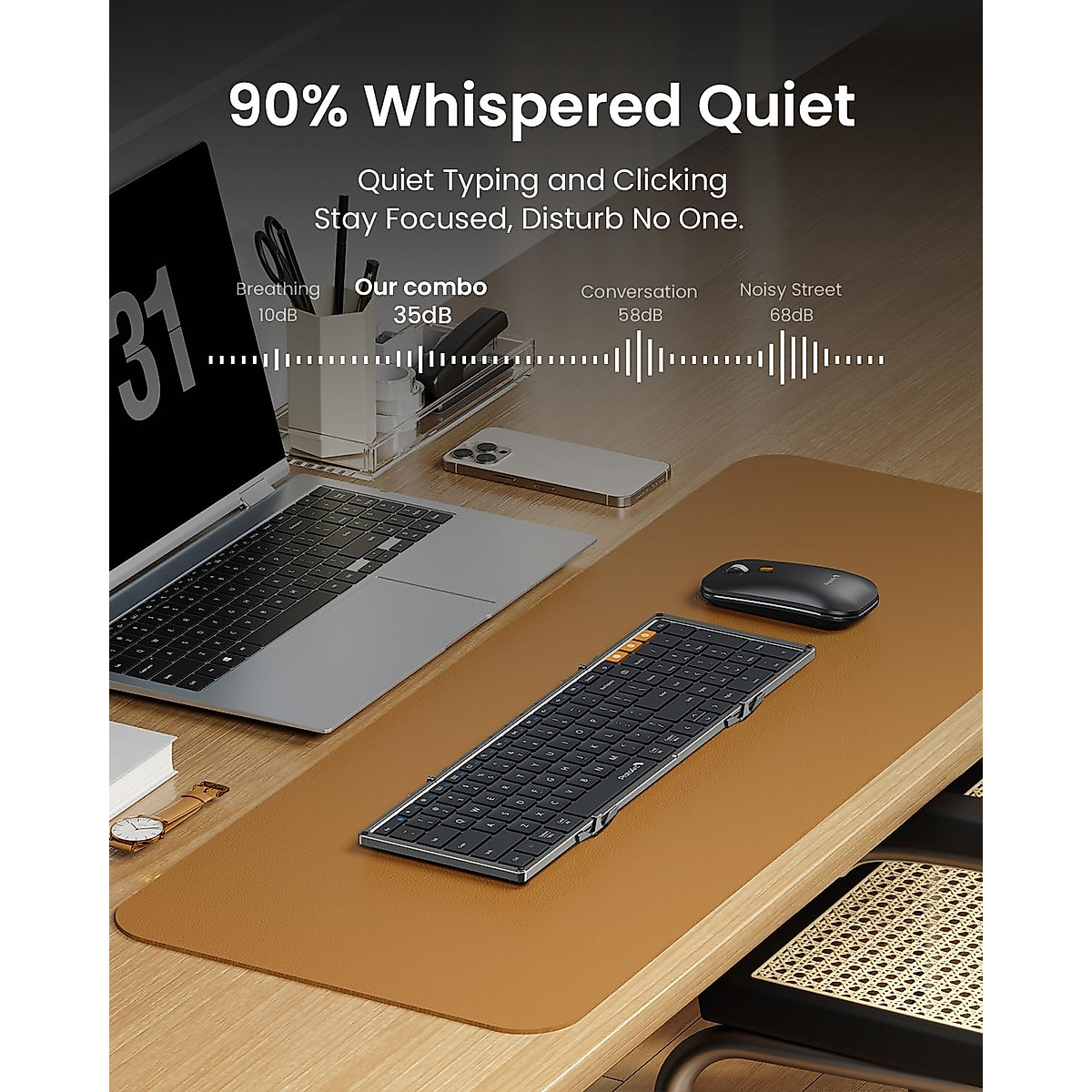 ProtoArc Foldable Keyboard and Mouse, XKM01 True Full-Size Folding Keyboard Mouse Combo for Business and Travel, 2.4G+Dual Bluetooth Portable Mouse Keyboard for Laptop iPads Tablets - Black Gray