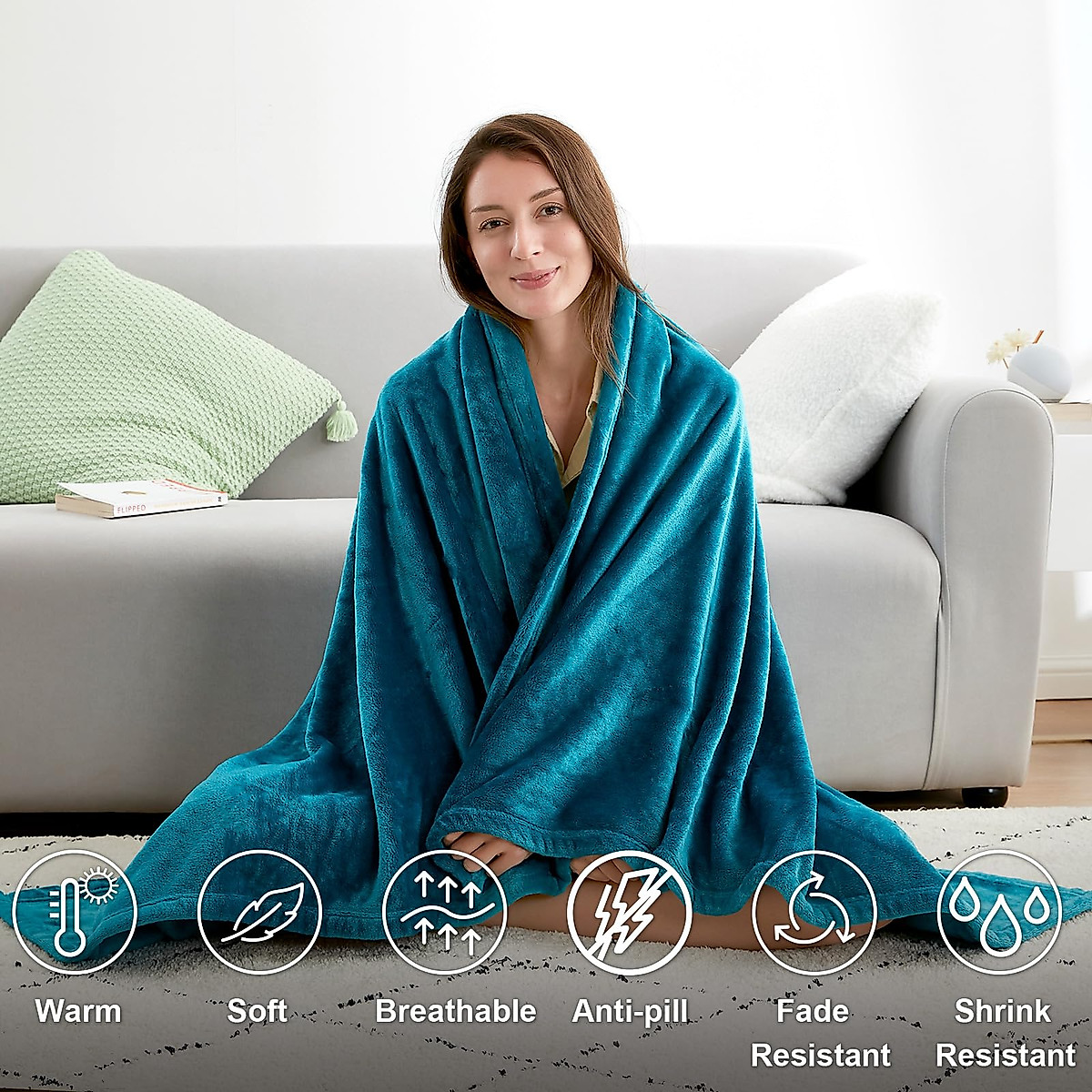 Hansleep Fleece King Size Blanket for Bed Teal, Super Soft Flannel Fuzzy King Size Blanket, Plush Cozy Blanket for All Seasons, Teal, King 90x108 Inches