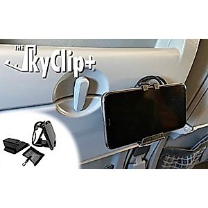 The SkyClip+ Phone & Tablet Holder for Air Travel, Home and Office Use - Inflight Phone Mount & Stand Compatible with iPhone, Android, Kindle and Tablets - Ultimate Travel Accessory (Black)