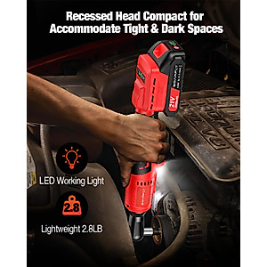 Cordless Electric Ratchet Wrench Set 3/8", Upgraded 60 Ft-lbs 21V Powerful Ratchet Tool Kit, With LED Light Cordless Ratchet,Variable Speed,7 Sockets, 3" Extension Bar, 1/4" Adapter, 2*2000mAh Battery