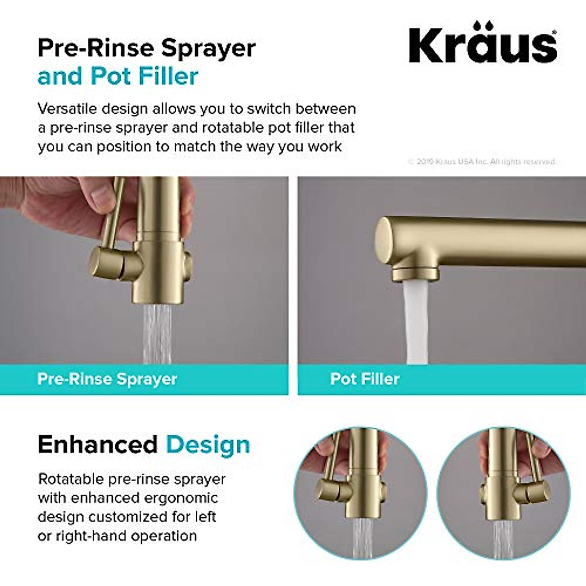 KRAUS Artec Pro 2-Function Commercial Style Pre-Rinse Kitchen Faucet with Pot Filler in Brushed Gold, KPF-1603BG (Pack of 3)