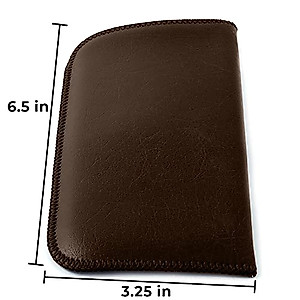 Calabria Unisex Full Slip Soft Eyeglass Case Black&Brown(2Pack) PU Leather & Felt