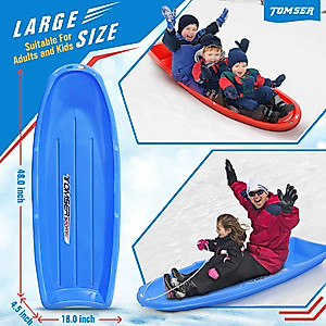 Snow Sled 2 Pack - 48“ Plus Size Toboggan 2 Person Sled for Kids and Adult Lightning Saucer Sleds for Winter Sledding Durable Plastic Snow Scooter Winter Outdoor Grass Dune Game