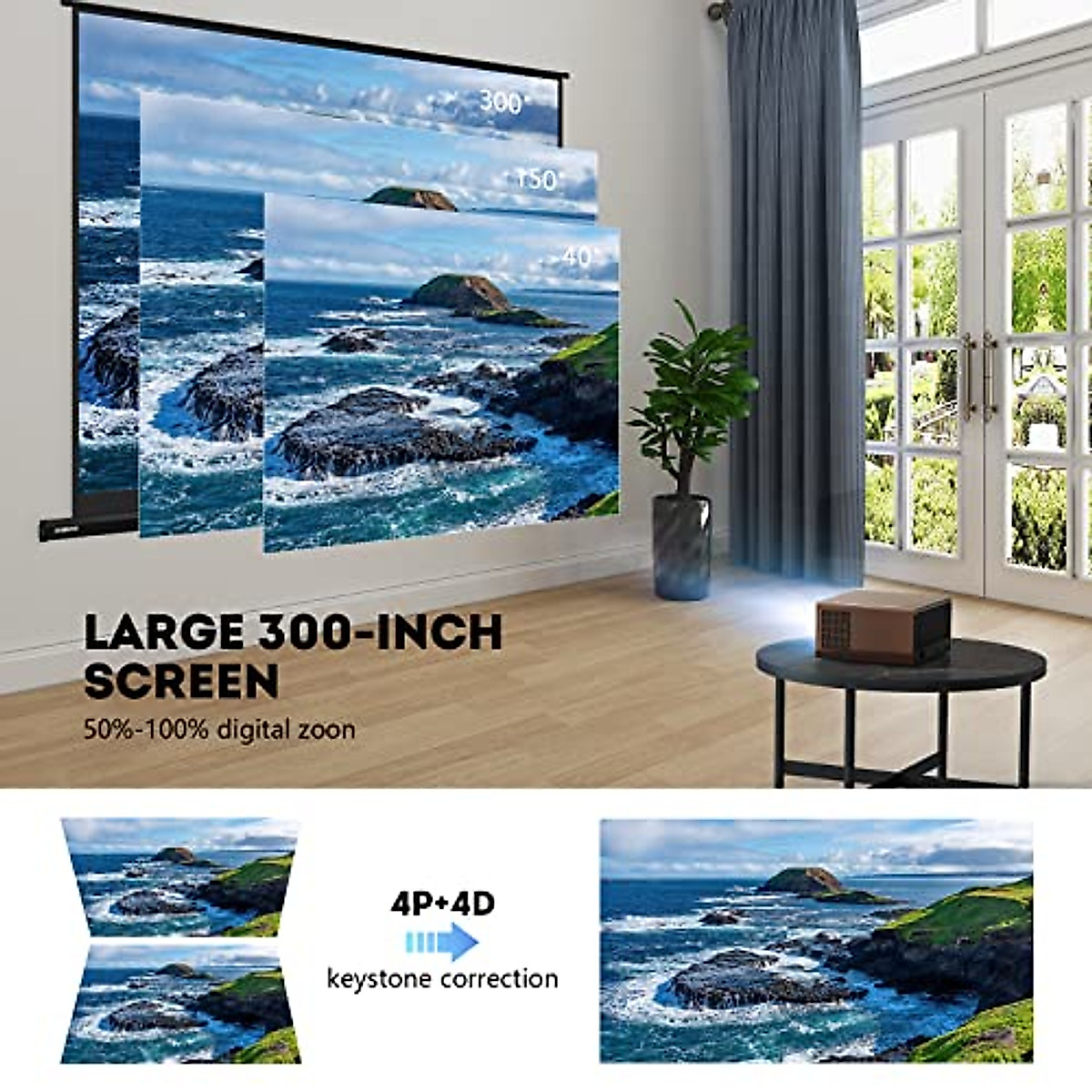 Projector with WiFi and Bluetooth, REPABOW Outdoor Projector 4K Movie Projector Native 1080P Projectors 5G WiFi Home Theater Projector for iOS/Android/Windows/TV Stick/HDMI/Phon/PC/ PS4/ PS5