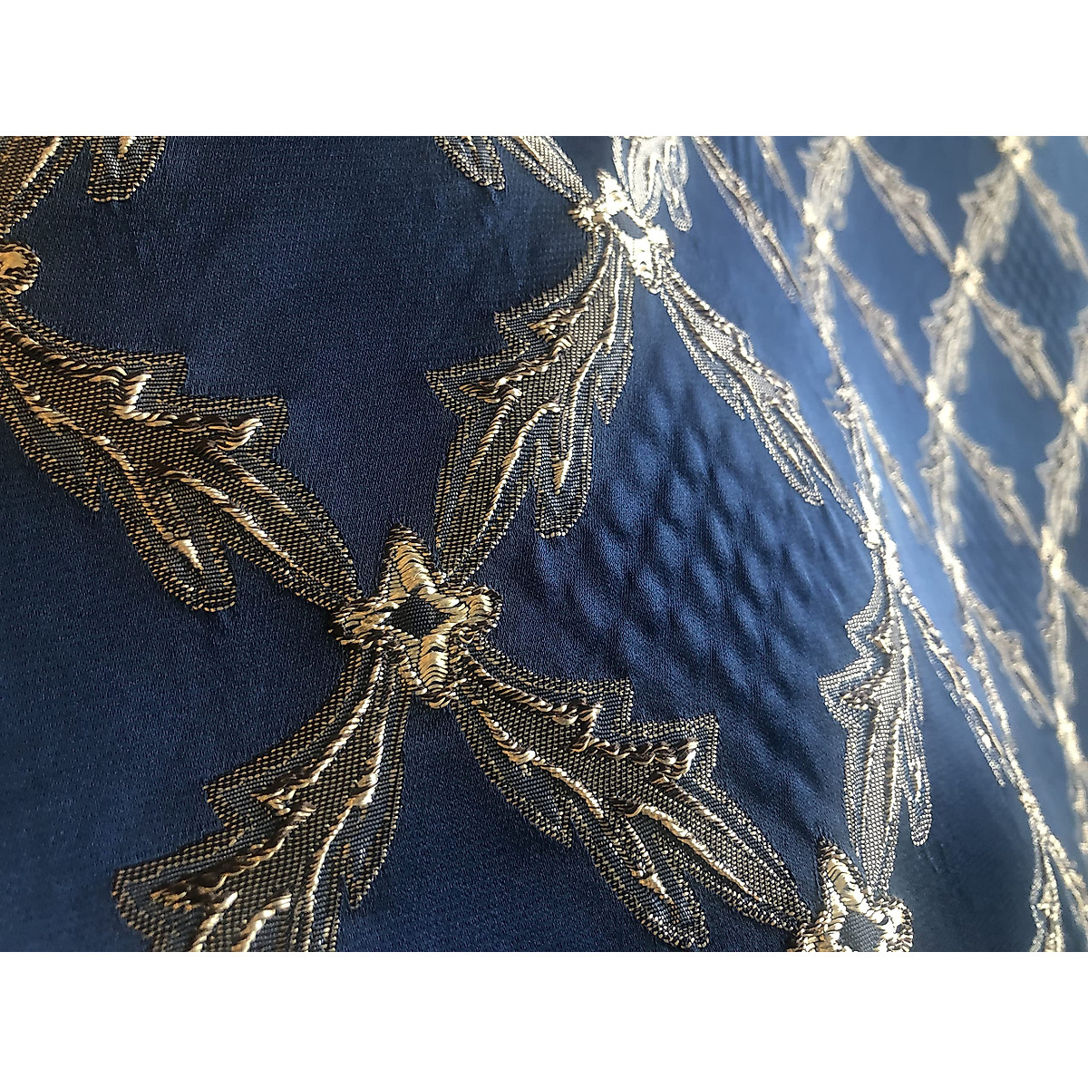 57" Wide Diamond Drapery Upholstery Jacquard Fabric Navy Blue Color by The Yard