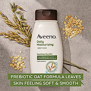 Aveeno Daily Moisturizing Body Wash for Dry, Sensitive Skin, Oat Body Wash Nourishes Dry Skin With Moisture, Soothing Prebiotic Oat & Rich Emollients, Light Fragrance, Twin Pack, 18 Fl. Oz
