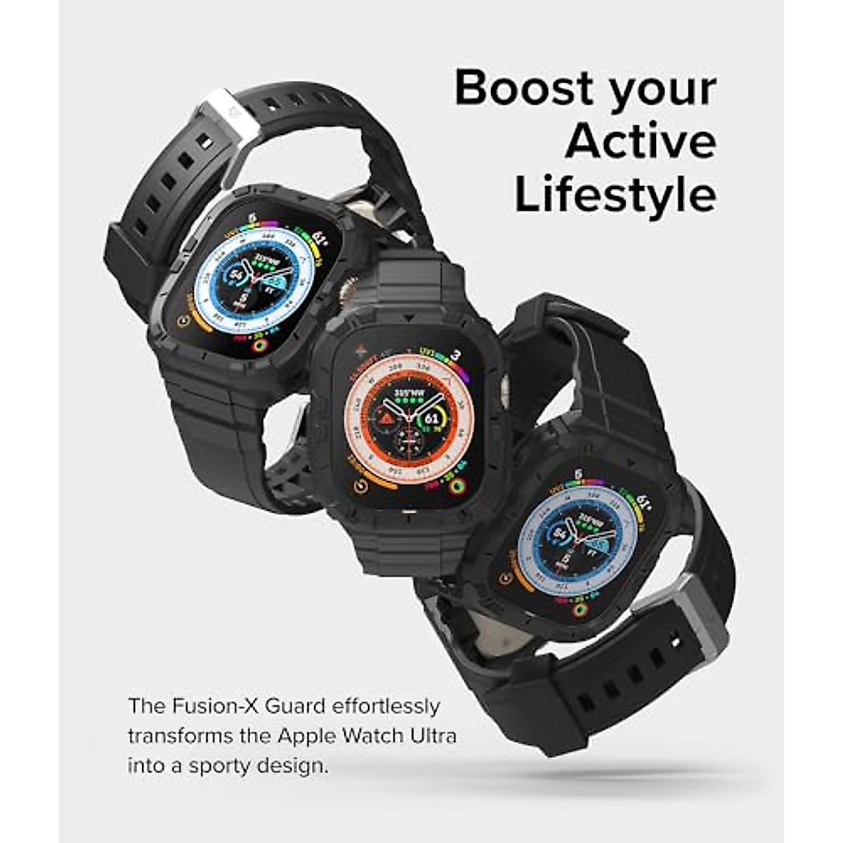 Ringke Fusion-X Guard [Watch Band + Case] Compatible with Apple Watch Ultra 2 Band with Case and Designed for Apple Watch Ultra, Shockproof Rugged Stainless Steel Guard Cover - Black