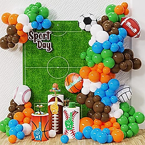 Sport Balloon Garland Arch Kit 161pcs Baseball Football Party Decoration Coffee Green Orange Blue Balloons for Sport Day Birthday Party Decorations