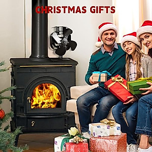 KIAADSY Wood Stove Fan, 4Blades Fireplace Fan Heat Powered for Wood/Fireplace/Log Burner, Efficiently Circulate Warm Air, Silent Design Stove Fan