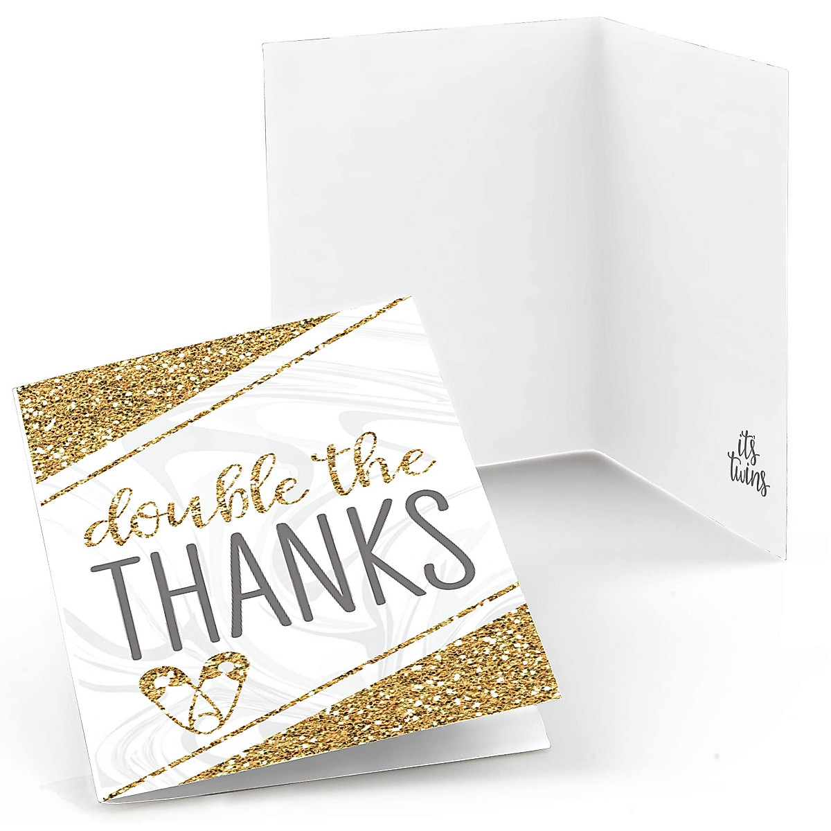 Big Dot of Happiness It's Twins - Gold Twins Baby Shower Thank You Cards (8 count)