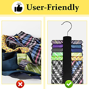 JOHOUSE 2PCS Tie Rack for Closet,Wooden Necktie Organizer and Belt Hangers,360 Degree Swivel Space Saving Ties Holder for Men Hanging 40 Ties,Black