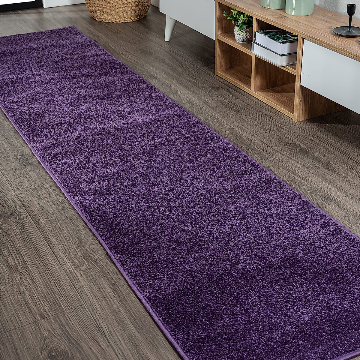 JONATHAN Y SEU100N-212 Haze Solid Low-Pile Indoor Runner Rug, Coastal, Bohemian, Minimalist, Classic, Casual for Bedroom,Kitchen,Living Room,Non Shedding,Easy-Washing, Purple, 2 X 12