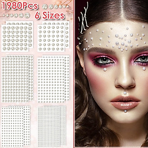 1980Pcs Self Adhesive Pearl Stickers, Shynek Pearls Sticker Gems for Hair, Face, Makeup, Eye, Nail, Crafts, Assorted Sizes