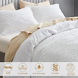 Melingo White Duvet Covers Tufted Duvet Cover Queen Size, Soft and Lightweight Duvet Covers Set for All Seasons, 3 Pieces Boho Embroidery Shabby Chic Bedding Set