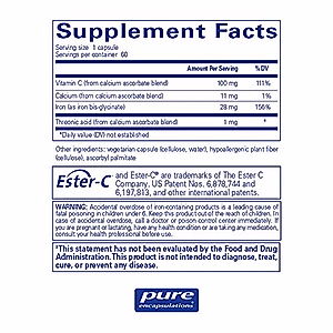 Pure Encapsulations OptiFerin-C | Iron Supplement to Support Healthy Skin, Iron Absorption, and Overall Immune System Health* | 60 Capsules