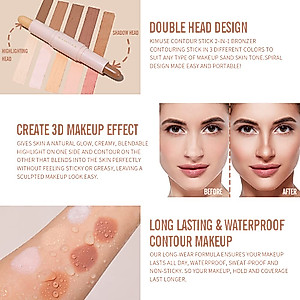 KIMUSE 2Color Dual Cream Contour Stick, Highlight & Contour Bronzer Stick, Long Lasting & Waterproof Contour Sticks Kit for Light Skin Face Makeup