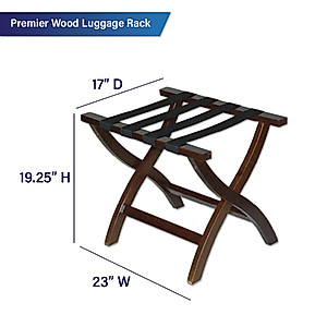 CSL Premier Wood Luggage Rack for Hotel Guest Room, Bedroom for Suitcases, Bags, Foldable for Easy Storage, Dark Brown Finish