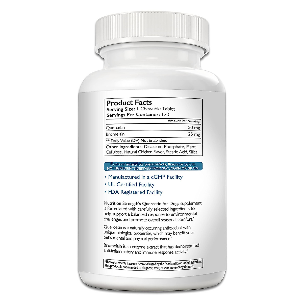 Nutrition Strength Quercetin for Dogs with Bromelain to Support Balanced Immune System, Promote Inflammatory Relief & Antioxidant Activity, Quercetin for Dog Allergies, 120 Chewable Tablets