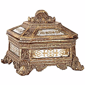 Kensington Hill Florentine 5 3/4" Wide Antique Gold Mirrored Jewelry Box