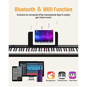 KONIX Folding Piano Keyboard, 88 Keys Full Size Semi-Weighted Foldable Piano, Portable Electric Keyboard Piano with Light Up Key, Sustain Pedal, Piano Stickers, Sheet Music Stand and Piano Bag, Black