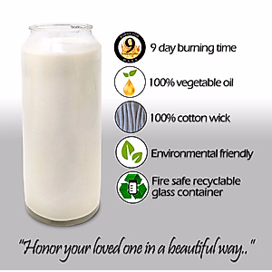 Hyoola 9 Day White Prayer Candle in Glass Jar- 3 Pack - Memory Candle for Religious, Memorial, Vigil and Emergency - 100% Vegetable Oil Wax