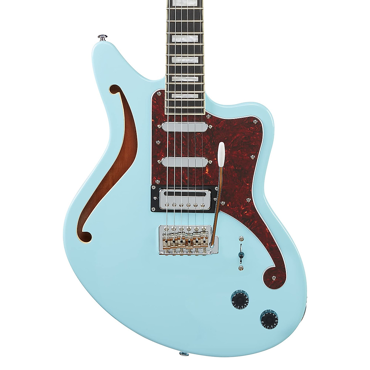 D'Angelico 6 String Semi-Hollow-Body Electrical Guitar, Right, Sky Blue (DAPBEDSHSBMCS)