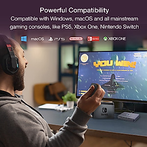 EZCast CatchU Capture Card, Plug and Record Your Mobile Gameplay, Capture and Record Gameplay to USB, 4K60 Pass-Through, 1080p60 UVC Stream, Support Smartphone, Xbox, PS5, Nintendo Switch