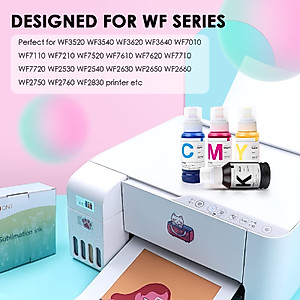 HTVRONT Sublimation Ink Refill for ET2720 ET15000 ET2750 WF7710 WF7720 WF2750 Inkjet Sublimation Printers Press Transfer on Mugs, Pillows, Plates, T-Shirts etc（427ml/4 Colors/Autofill/ICC-Free）…